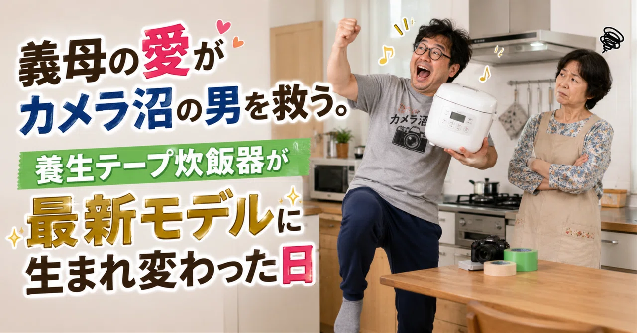義母の愛がカメラ沼の男を救う。養生テープ炊飯器が最新モデルに生まれ変わった日｜永遠丸