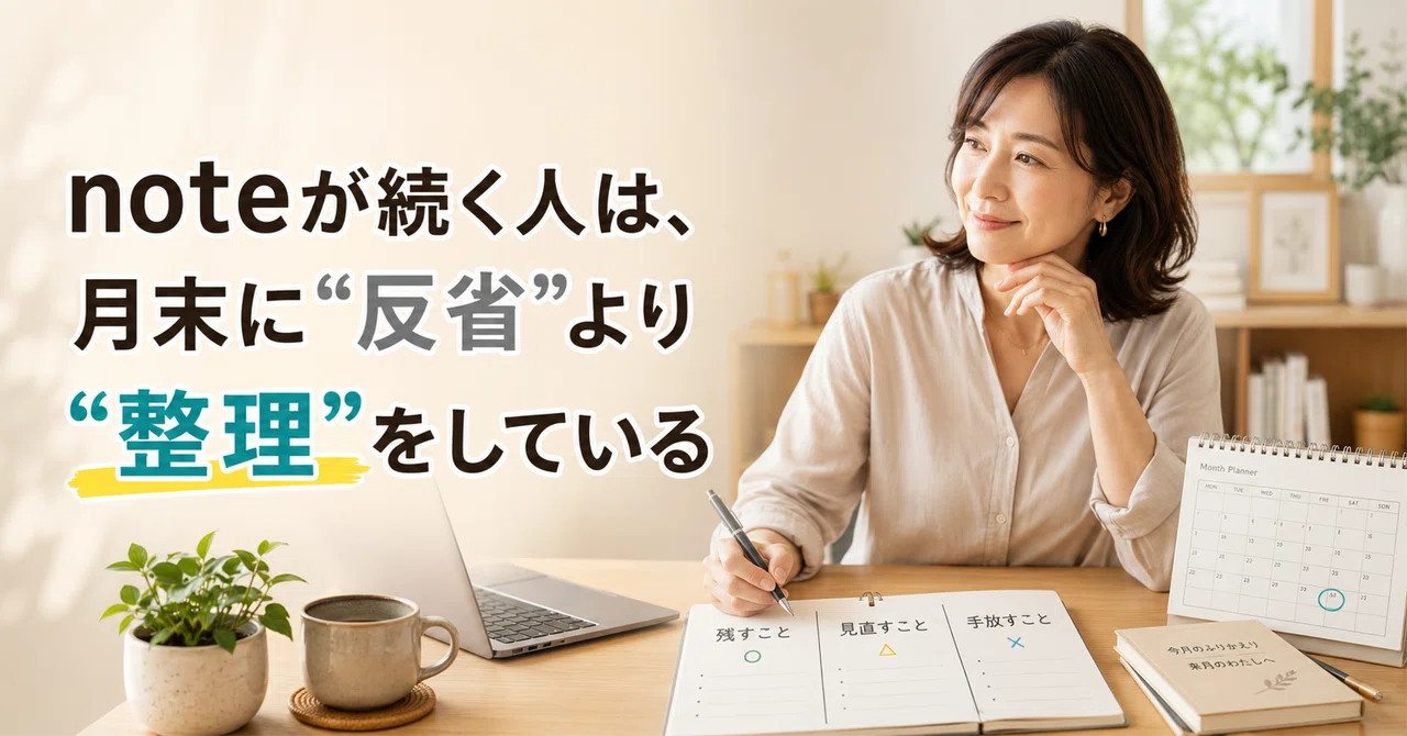 noteが続く人は、月末に“反省”より“整理”をしている｜アトカ【AIコラムライター】@AI副業