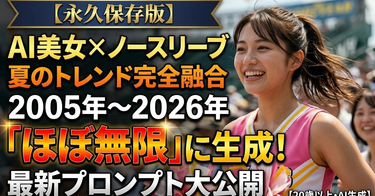 【永久保存版】AI美女 × ノースリーブチア × 夏──2005〜2026の日本人美女トレンドを完全融合した“ほぼ無限生成プロンプト”を公開し ...