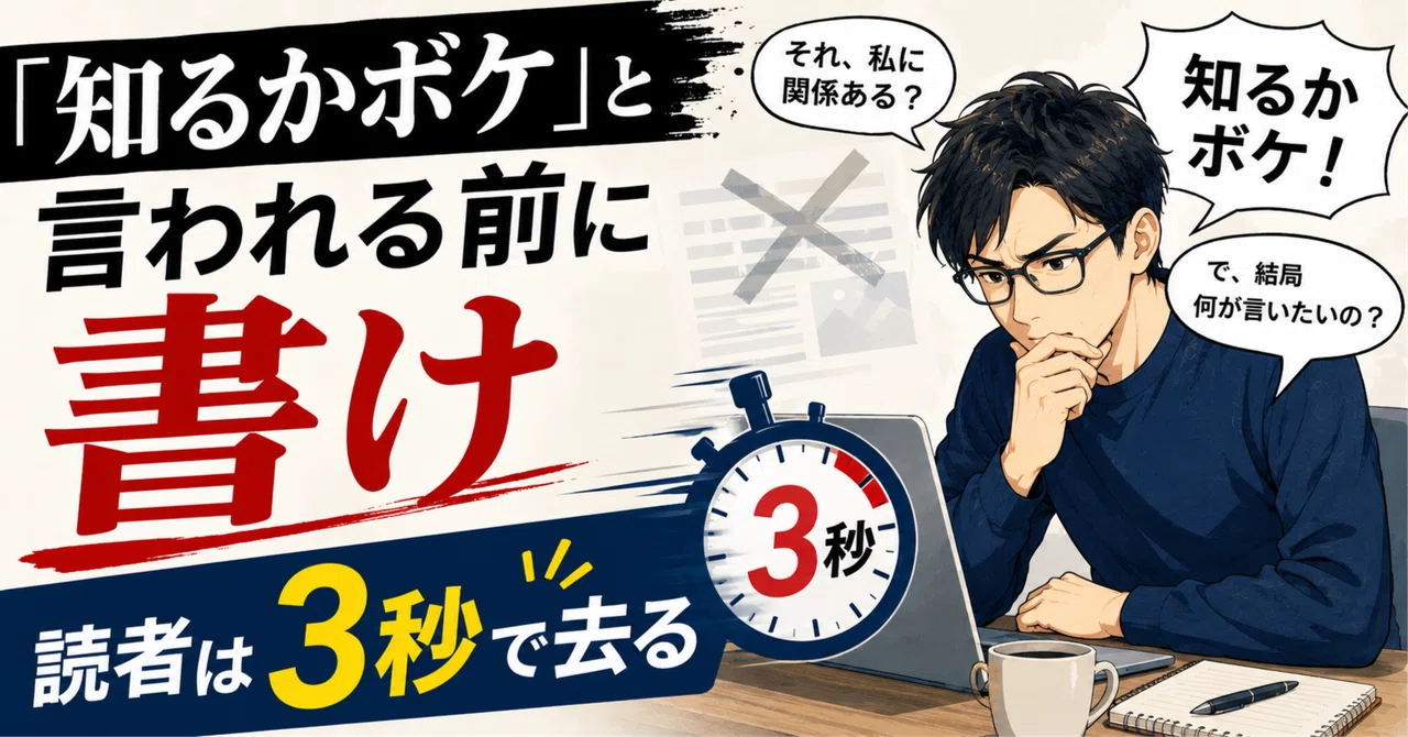 「知るかボケ」と言われる前に書け｜読者は3秒で去る｜穂月 悠｜公務員が副業に挑戦中