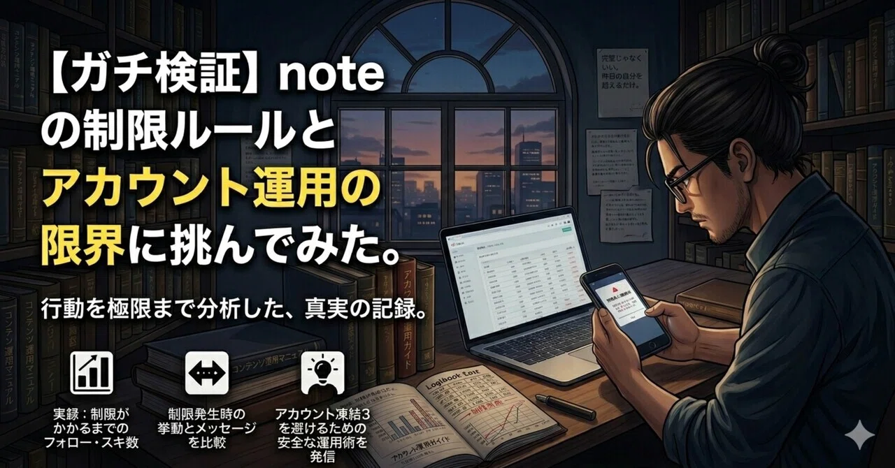 【実録】行動しすぎたらnoteに止められました。フォローとスキの制限ルールをガチ検証してみた。｜よっしー ｜ 0→1挑戦のリアル実況