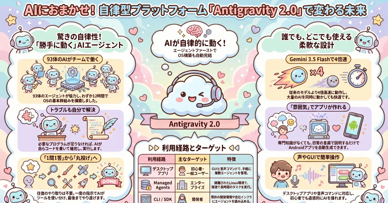 Antigravity 2.0登場：AIが93体で「自律的に動く」時代の幕開け｜Kz