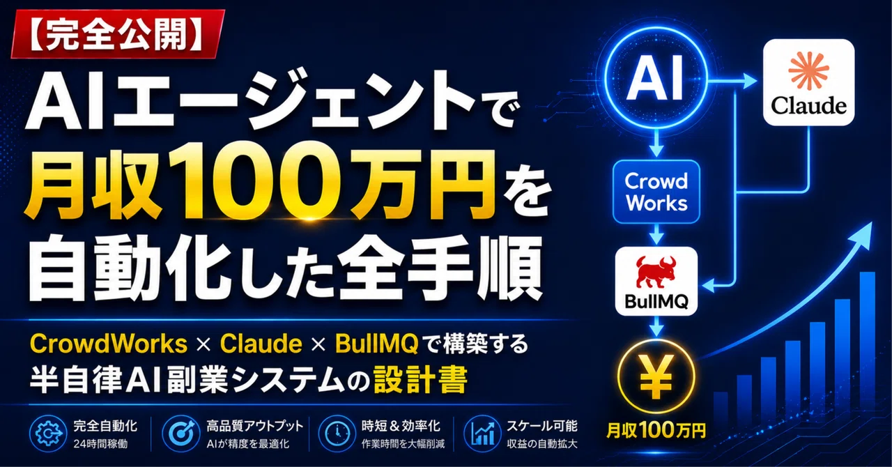 【完全公開】AIエージェントで月収100万円を自動化した全手順〜CrowdWorks×Claude×BullMQで構築する半自律AI副業 ...