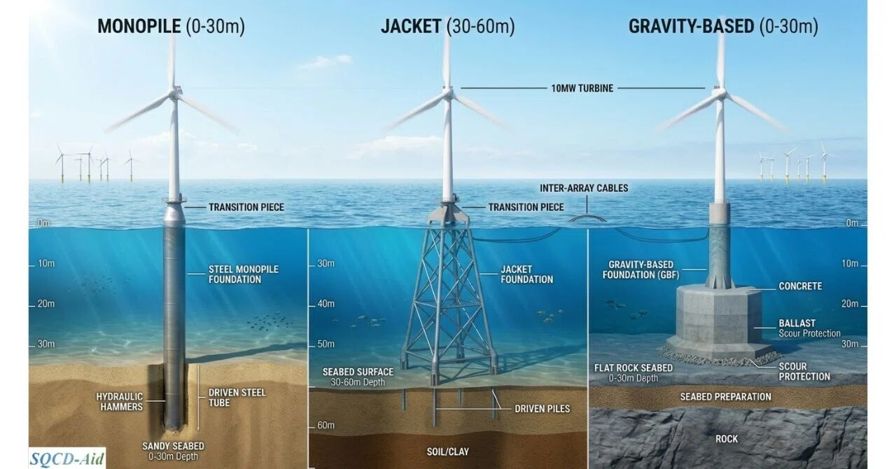 54. 洋上風力発電の基礎形式：モノパイル、ジャケット、重力式を比較｜marsy055