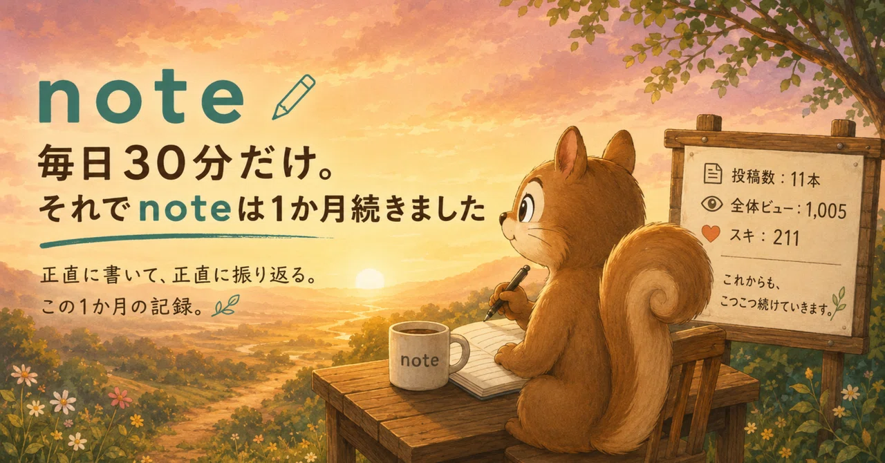 毎日30分だけ。それでnoteは1か月続きました｜こつこつりす｜AI×note副業記録