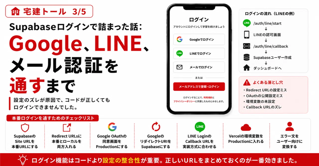 Supabaseログインで詰まった話：Google、LINE、メール認証を通すまで｜【CCC】じょんそん