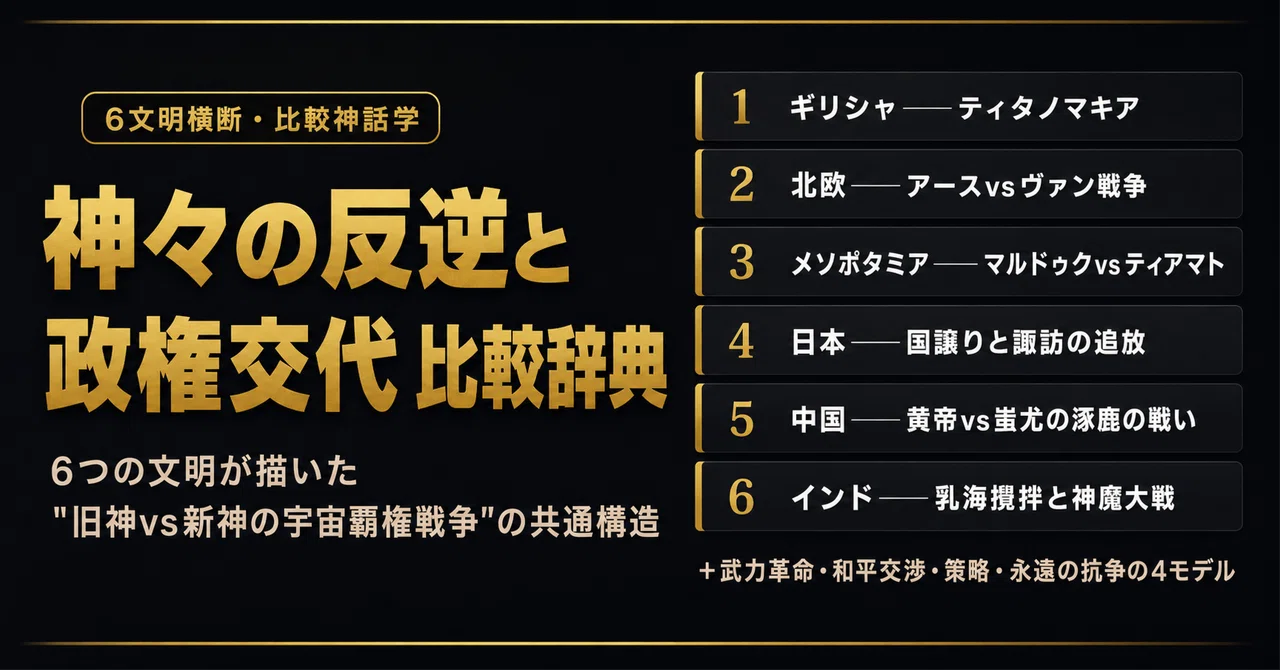 世界神話「神々の反逆と政権交代」比較辞典──6つの文明が描いた"旧神vs新神の宇宙覇権戦争"の共通構造｜ミト｜神話と象徴の辞典