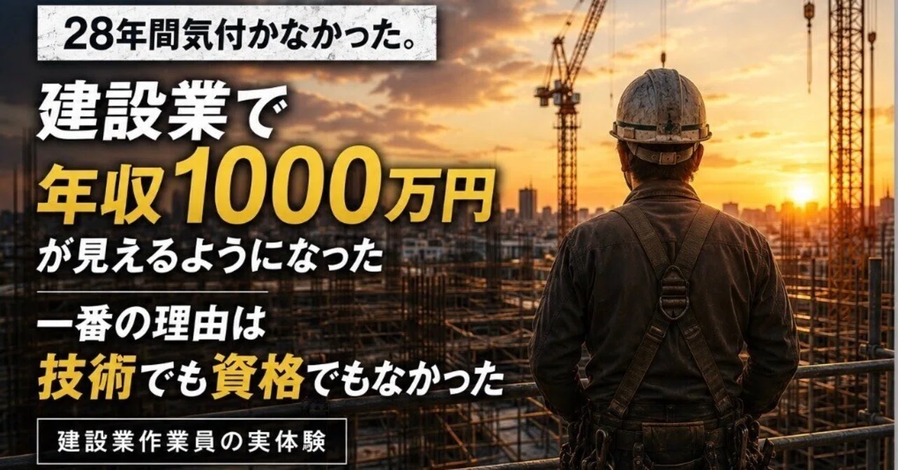 28年間気付かなかった。建設業の作業員が年収1000万円も見えるようになった一番の理由は技術でも資格でもなかった。｜職人キャリアラボ