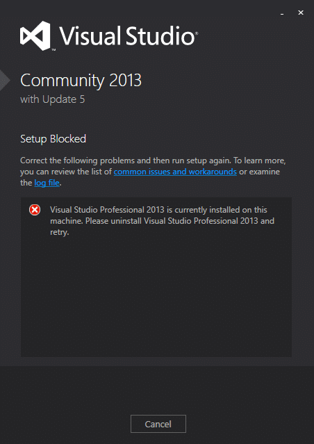 Visual Studio Community 2013 with Update 5を再インストールするとSetup Blocked｜Lee