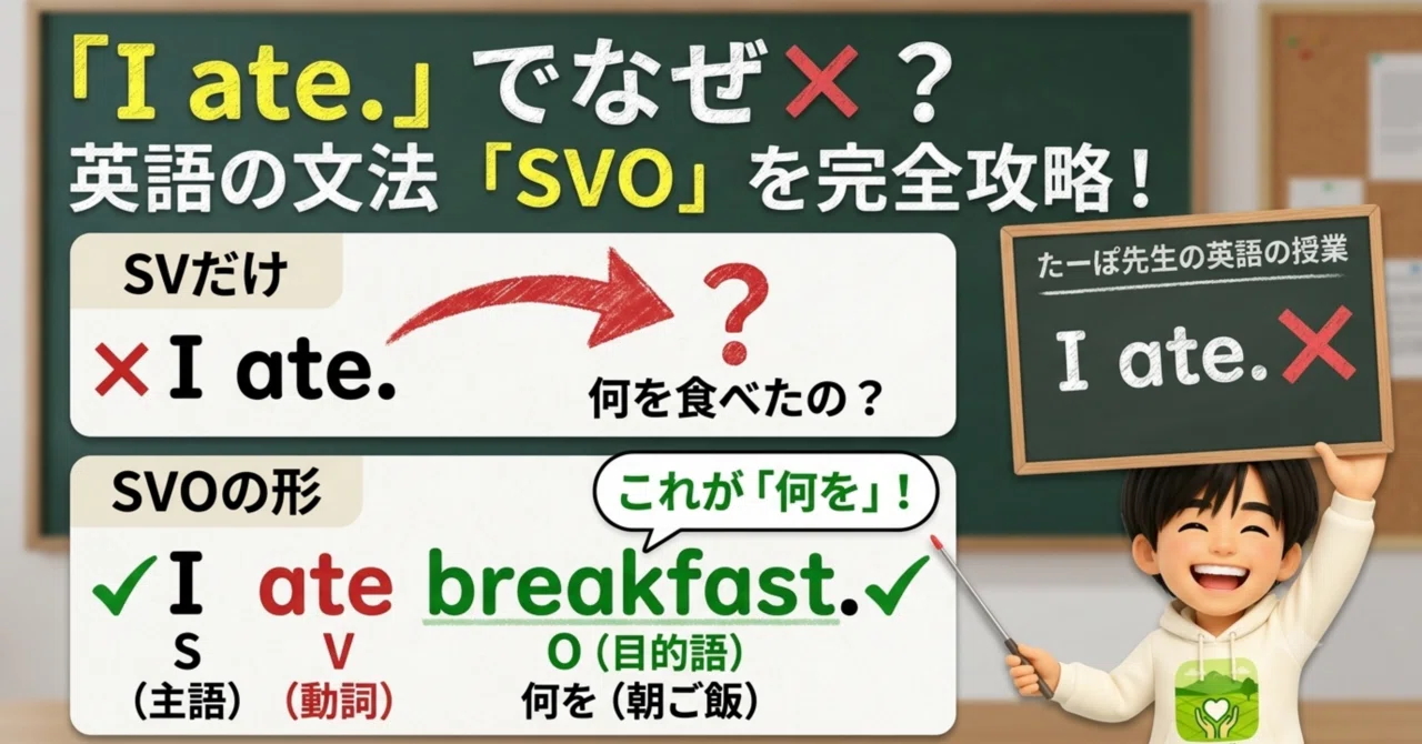 Why is "I ate." marked wrong? English grammar "SVO"｜TarpoVlog