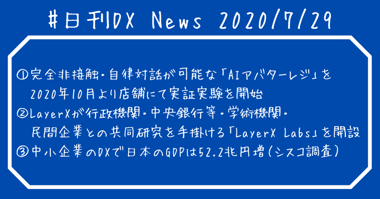 #日刊DXNews エッグスンシングスジャパンが「CAS構想」を発表、LayerXが「LayerX Labs」を開設、中小企業のDXで日本のGDPは52.2兆円増-シスコ調査【2020/7 ...
