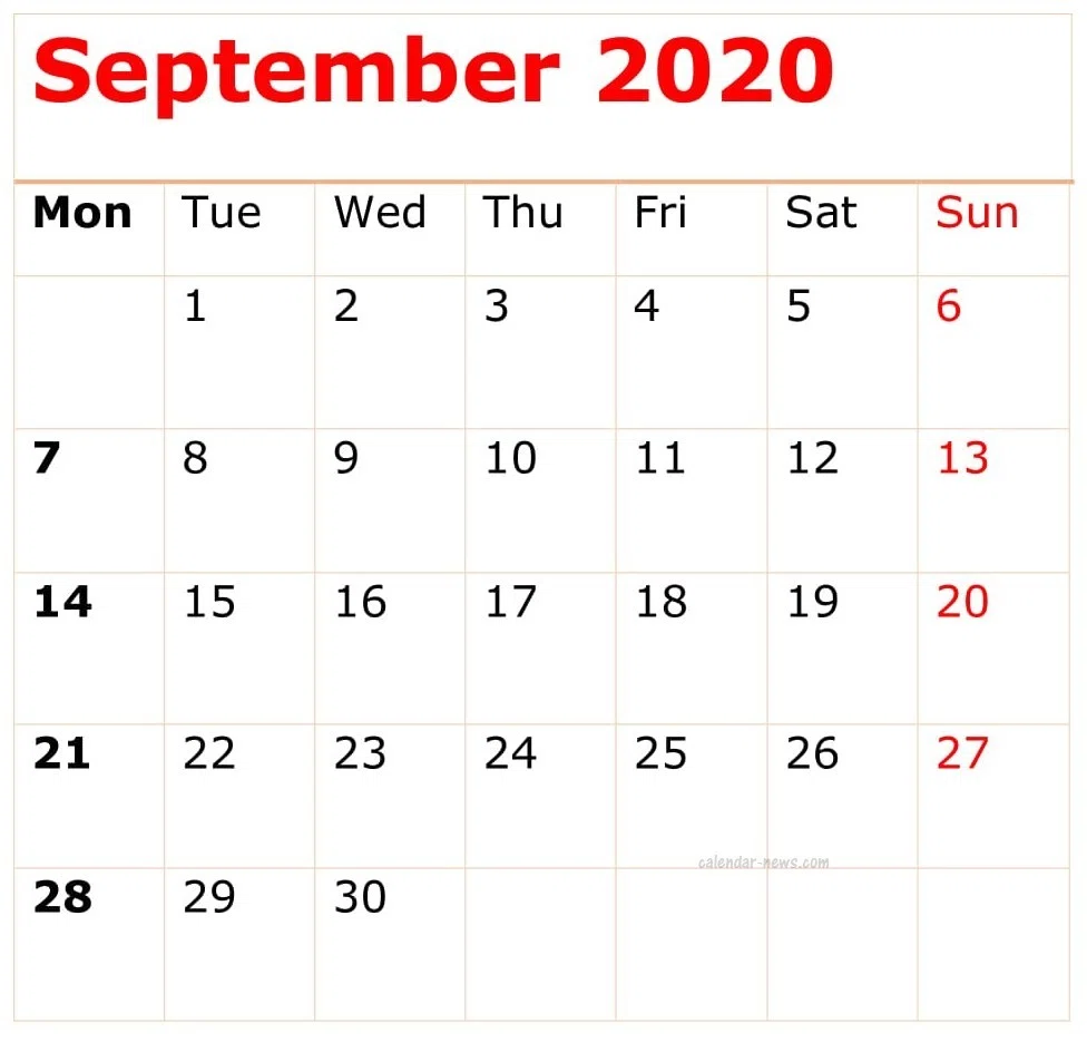 September 2020 Calendar PDF Template｜calendarnews