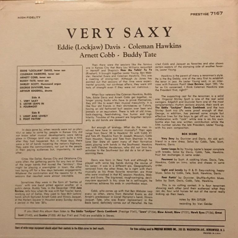 Very Saxy / Eddie “Lockjaw” Davis, Buddy Tate, Coleman Hawkins and ...