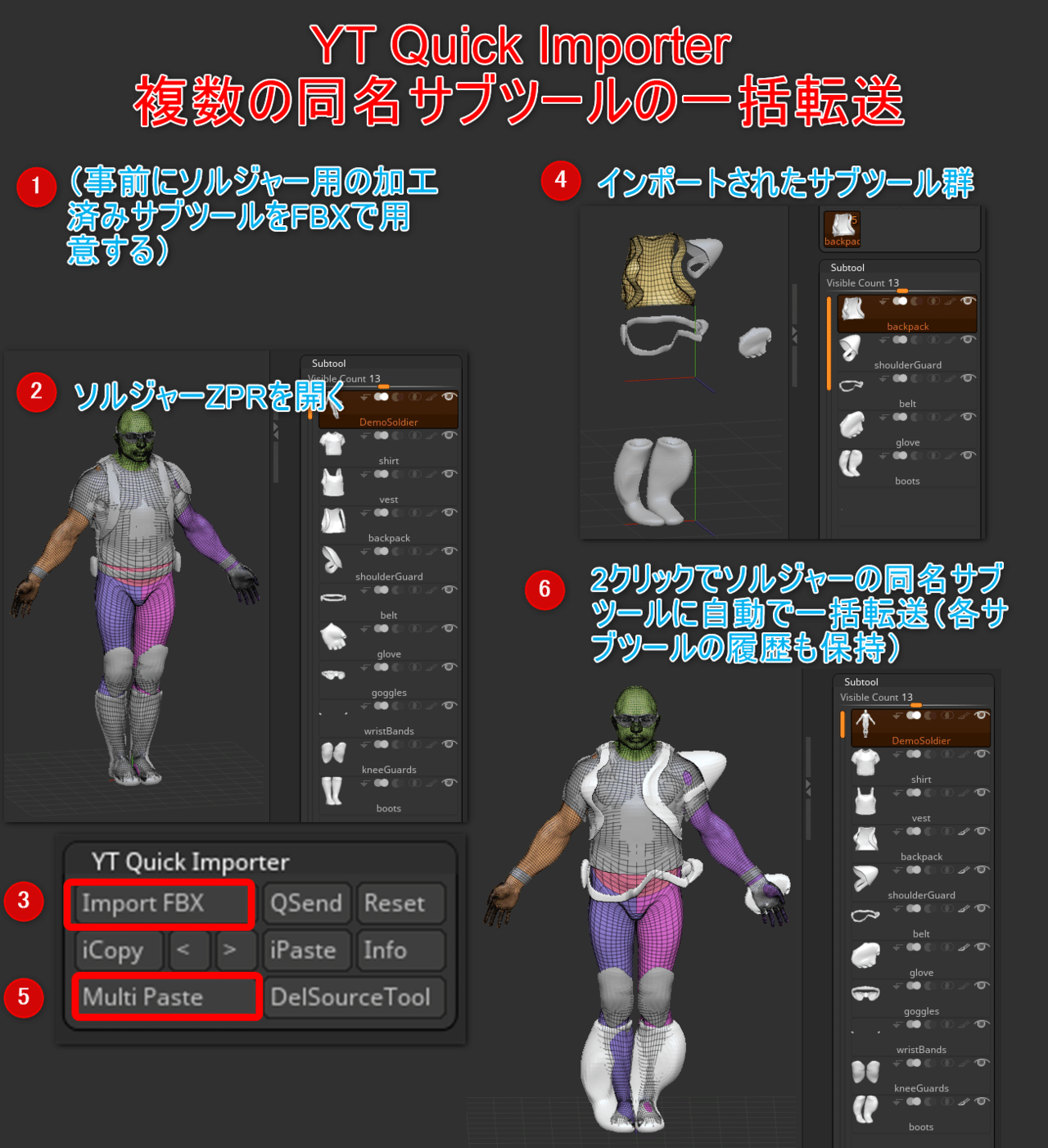 ZbrushとBlenderとをFBXで快適に往復するZbrush用アドオン「YT Quick Importer」安定版と無料体験版を公開しました。 https://yamato ...