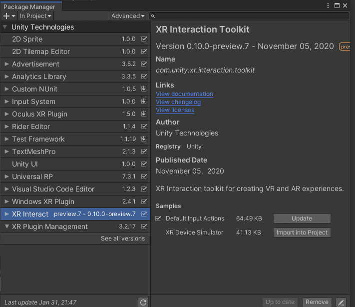VR日記その19 -XR Plugin ManagementとXR Interaction Tool Kitを使ってみる｜oshimu