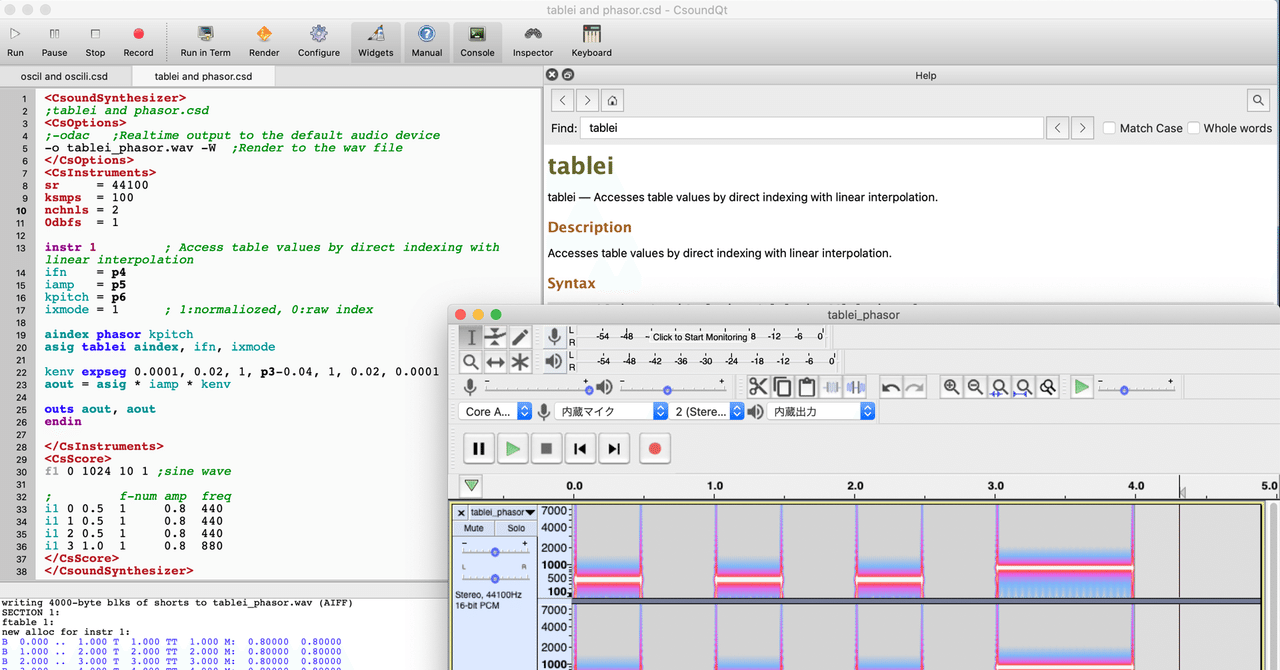 Csoundの基本のoscillator｜Tetsuya Miwa