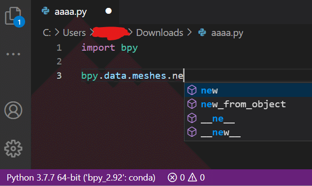 Blender用PythonコードをVSCodeで書くための環境構築メモ(VSCode+Anaconda+bpy fake module)｜ao;eth
