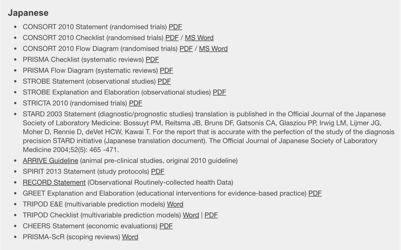 研究ガイドライン（PRISMA,STARDなど）の案内帳（Equator network）｜篠澤裕介