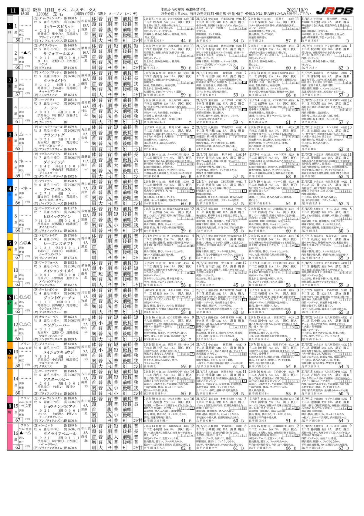 10/9（土） 阪神11R オパールSの「燃焼系新聞」をご覧いただけます｜JRDB 競馬アラカルト