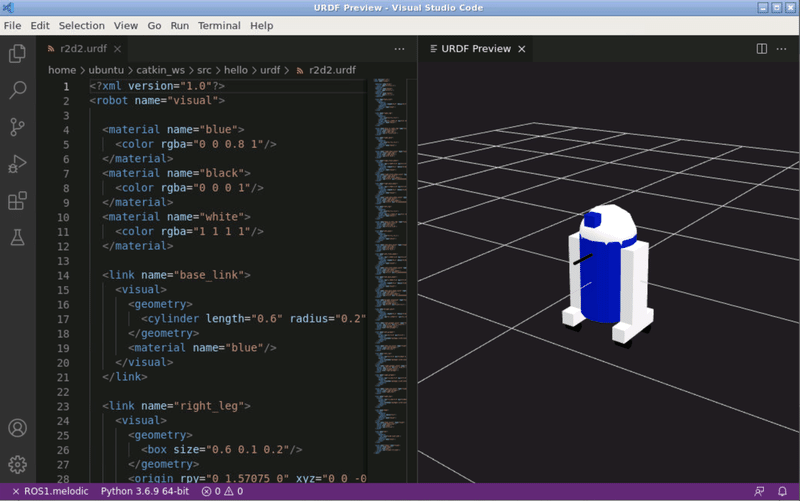 ROS入門 (23) - VSCodeでURDFを読み込む｜npaka