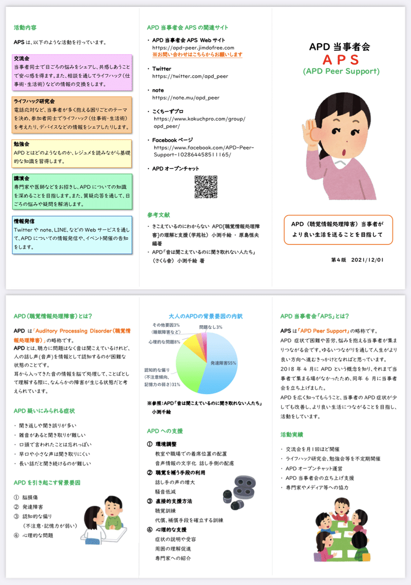 Webサイトにリーフレットをアップロードしました｜APD（聴覚情報処理障害）当事者会 APS
