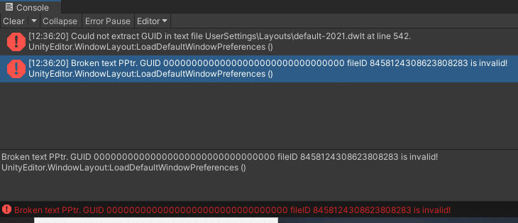Broken text PPtr. GUID 00000000000000000000000000000000 fileID 8458124308623808283 is invalid! が ...