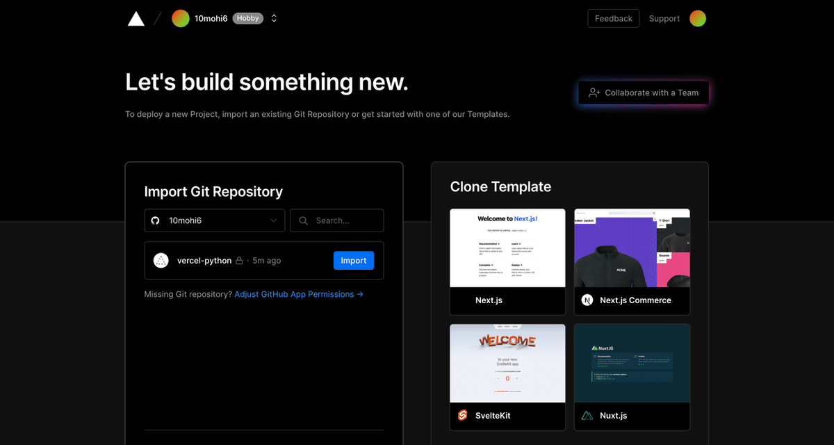 超簡単PythonでVercel入門（Hello World）｜10mohi6