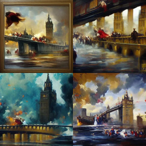 Oil painting, Queen Elizabeth falling from London Bridge｜goldbug🌻