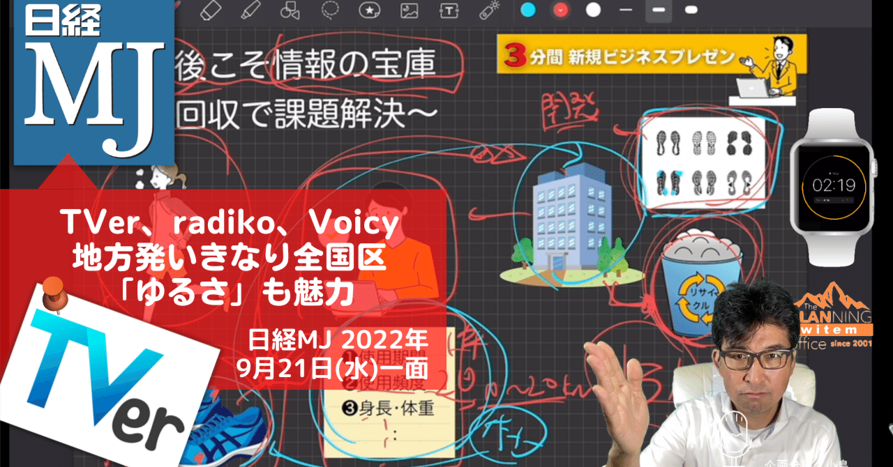 TVer、radiko、Voicy 地方発いきなり全国区「ゆるさ」も魅力｜第193回今朝の日経MJで新規ビジネスを考えてみた｜2022年09月21日｜OUTPUT実践塾｜企画参謀