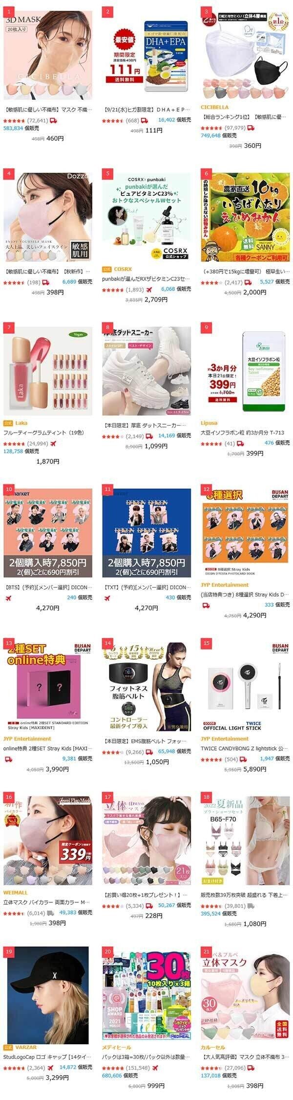 2022年9月21日にQoo10で売れた商品をTOP20までまとめてみた｜売れるネットショップの教科書