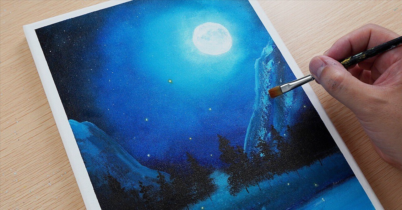 アクリル絵の具で「蛍と満月」を描いてみた｜junya_art