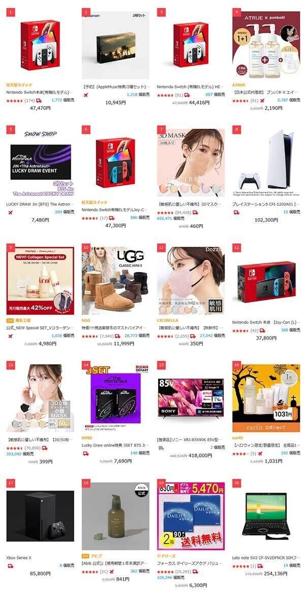 2022年10月29日にQoo10で売れた商品をTOP20までまとめてみた｜売れるネットショップの教科書