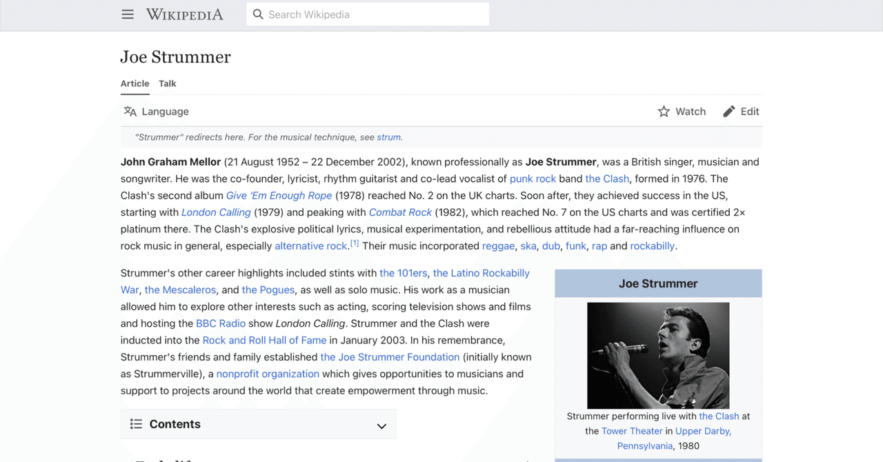 【ジョー・ストラマー】英語版ウィキペディアを日本語で読む【Joe Strummer】｜英語de洋楽｜note