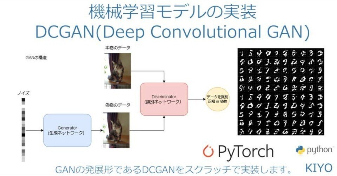機械学習モデルの実装：DCGAN(Deep Convolutional GAN)｜KIYO