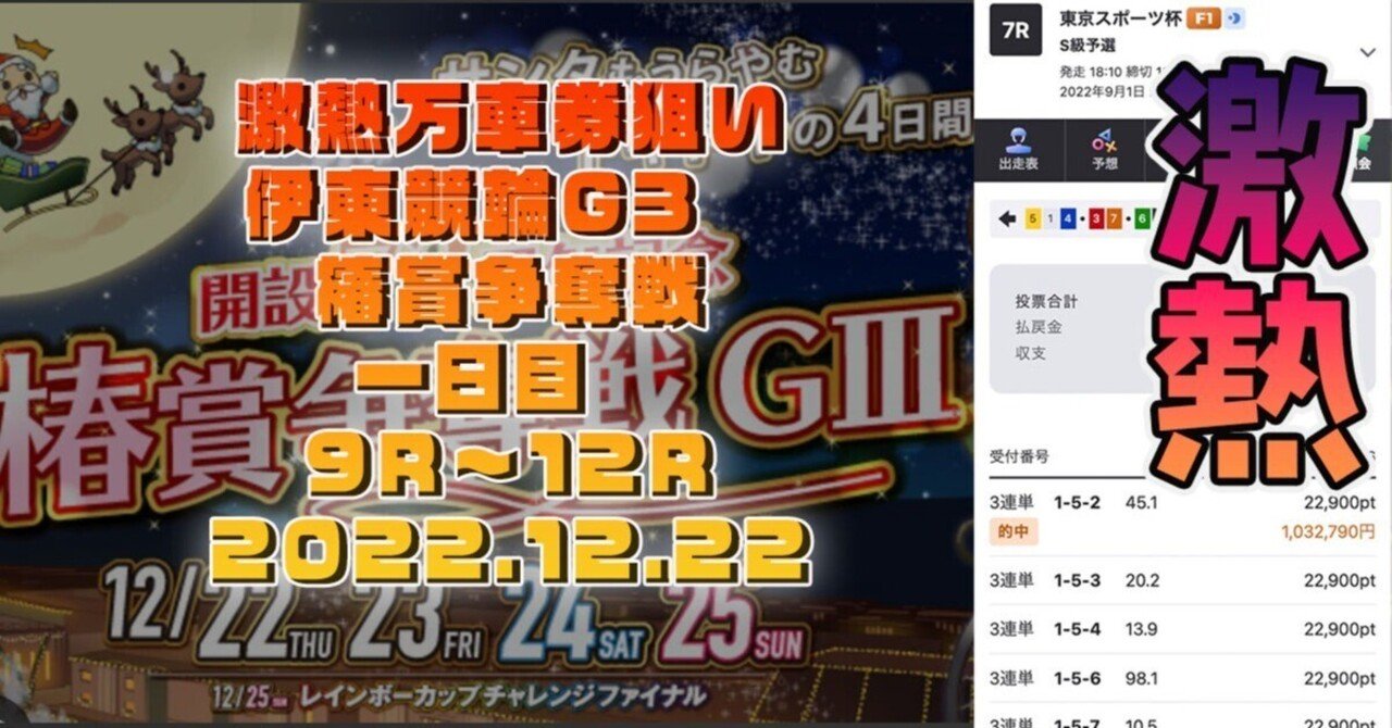 📝12/22📝伊東競輪G3椿賞争奪戦一日目👑9R〜12R完全攻略📝万車券狙い🎯｜競輪情報マスター｜note