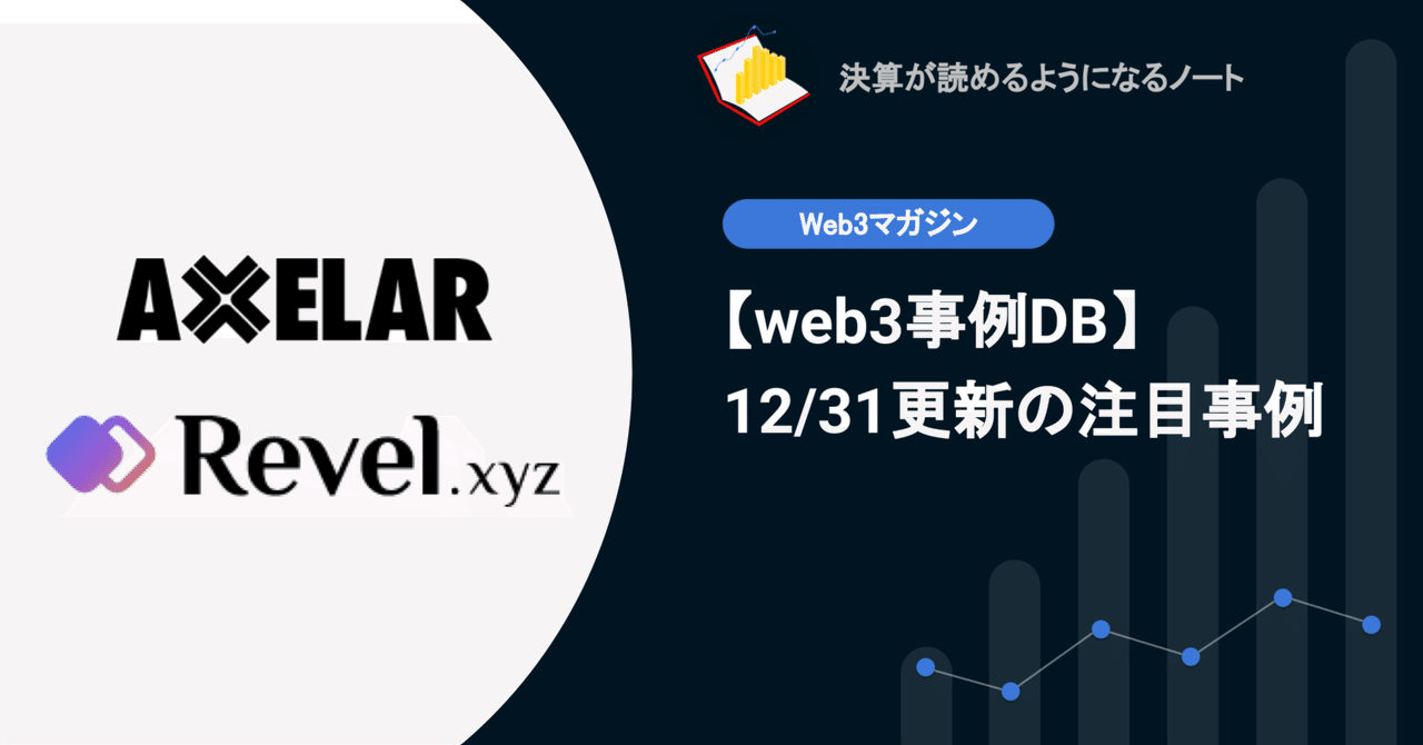 【web3事例DB】12/31更新: ソーシャルコレクティブプラットフォームのRevel、クロスチェーンによるアプリケーション実装を容易にするAxelar等｜決算が読めるようになるノート
