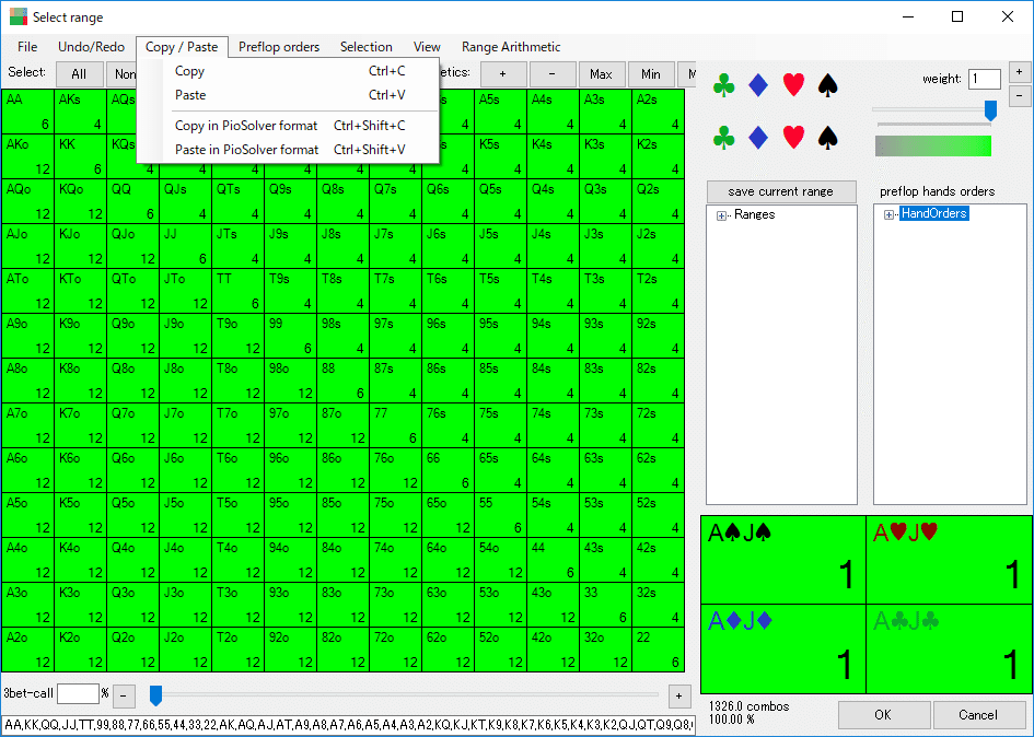 PioSOLVER、scripting：preflop only gameをscriptでまとめて解く｜maspy