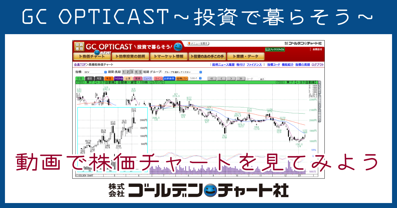 GC OPTICAST〜投資で暮らそう〜では、高機能チャートとブックスタイル(週刊ゴールデンチャート版)をご提供。 🎥高機能→ブックスタイル ...