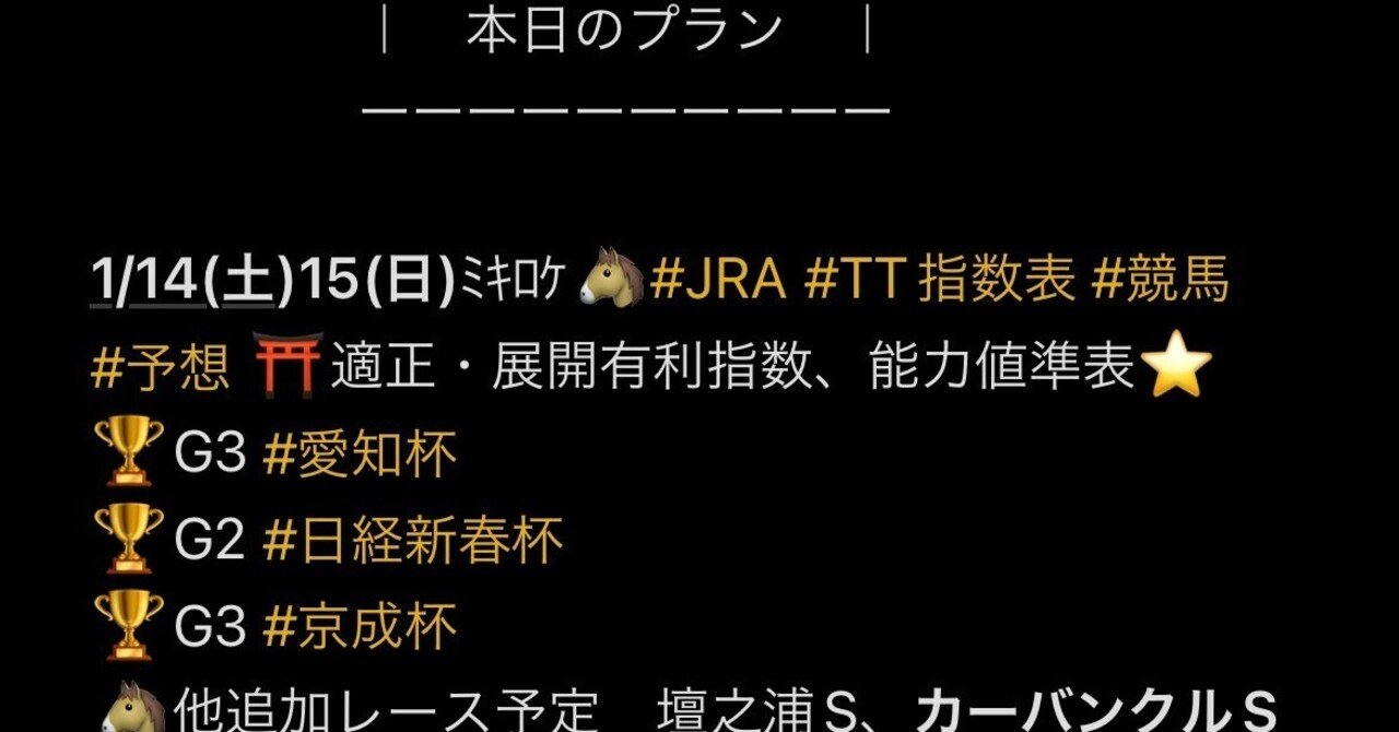 1/14(土)15(日)ﾐｷﾛｹ🐴#JRA #TT指数表 #競馬 #予想 ⛩適正・展開有利指数、能力値準表⭐️🏆G3 #愛知杯 🏆G2 #日経新春杯 🏆G3 #京成杯 🐴他追加レース予定 壇之 ...
