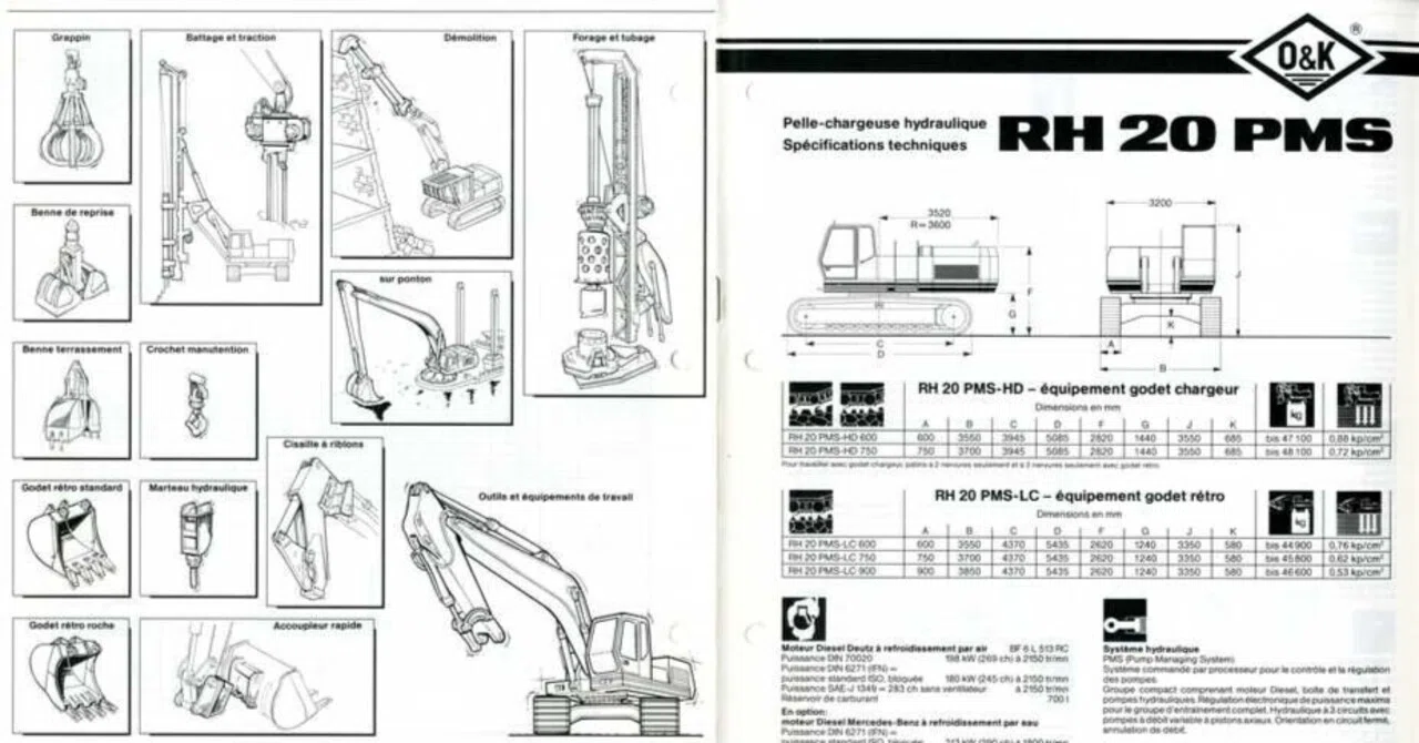 O&K RH20 PMS Pelle hydraulique Spécifications techniques｜建設機械化ライブラリー