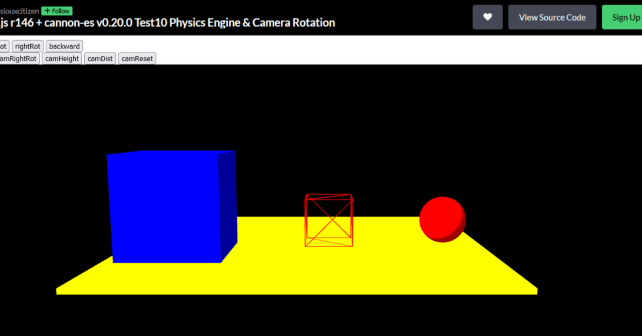 Three.js r146 と cannon-es v0.20.0 で物理エンジンとカメラ回転のテスト｜siouxcitizen