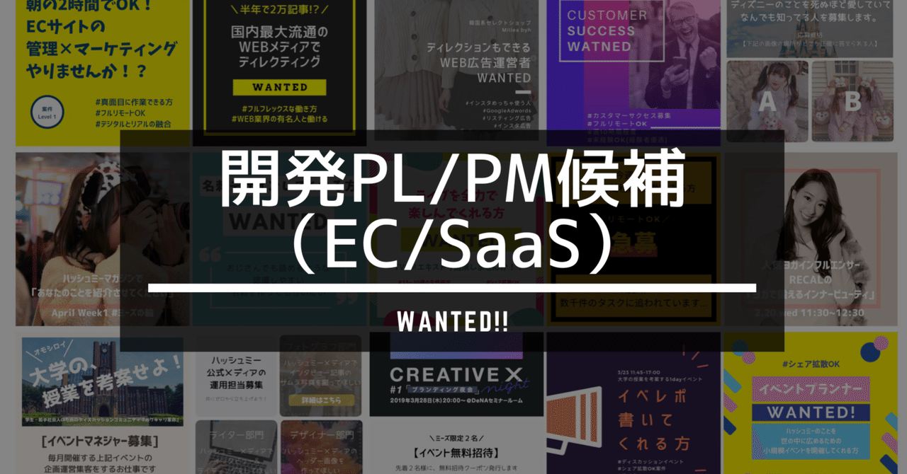 【募集終了】開発PL/PM候補（EC/SaaS）募集！｜ハッシュミー #複数の本業を