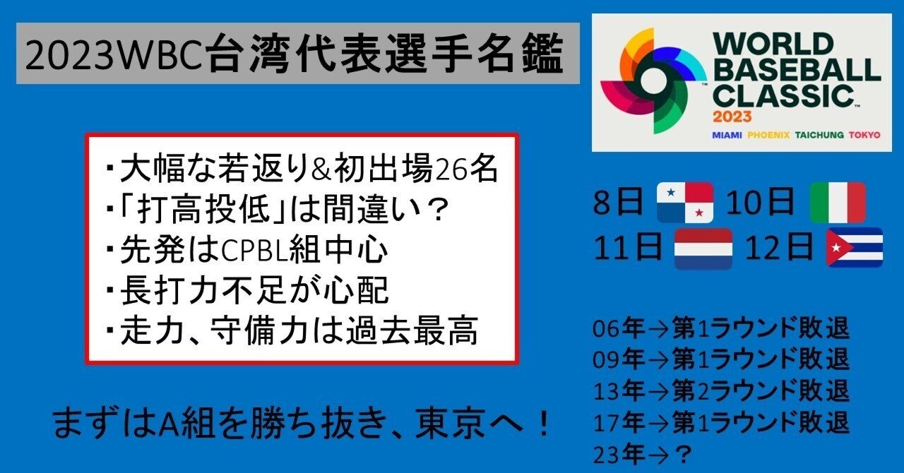 2023WBC 台湾代表選手名鑑｜台湾野球あれこれ｜note